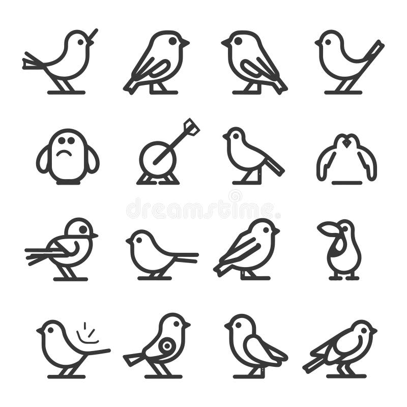 Collection of Cute Bird Icons: Vector Illustration Set Stock Vector ...