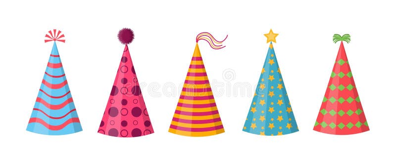 Set of Birthday Caps in Different Colors and with Different Patterns ...