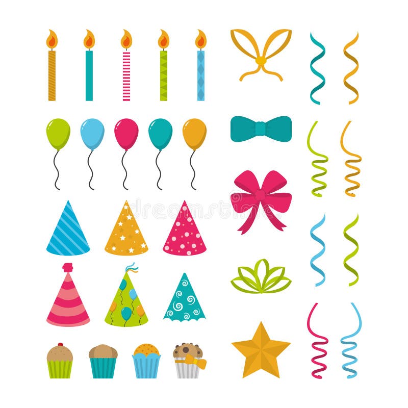 Set of birthday elements stock vector. Illustration of border - 115436545