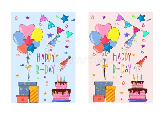 Set of Birthday Greeting Cards Stock Vector - Illustration of party ...