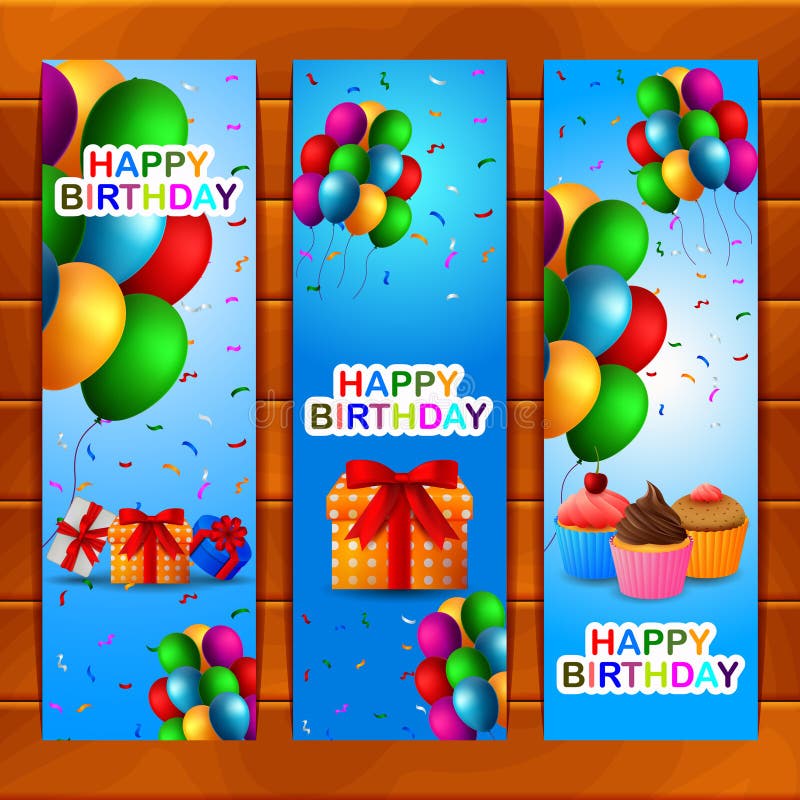 Set of Birthday Greeting Cards Design Stock Vector - Illustration of ...