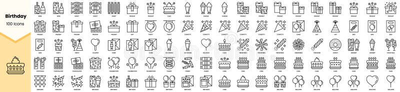 Set of Birthday Icons. Simple Line Art Style Icons Pack Stock Vector ...