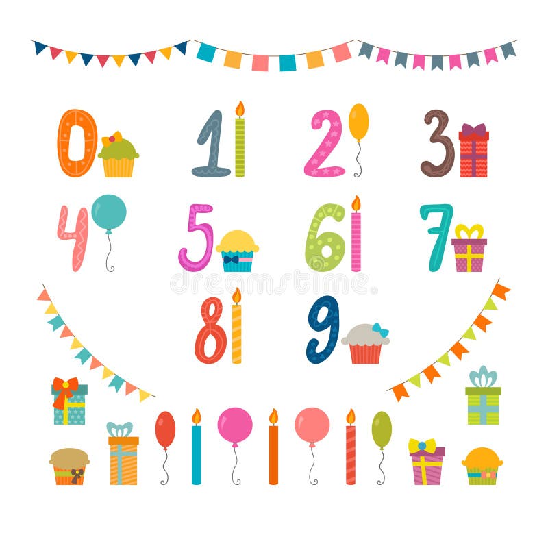Set of Birthday Party Design Elements. Colorful Balloons, Flags ...
