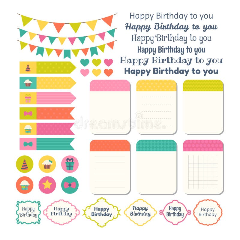 Set of Birthday Party Design Elements. Colorful Balloons, Flags ...