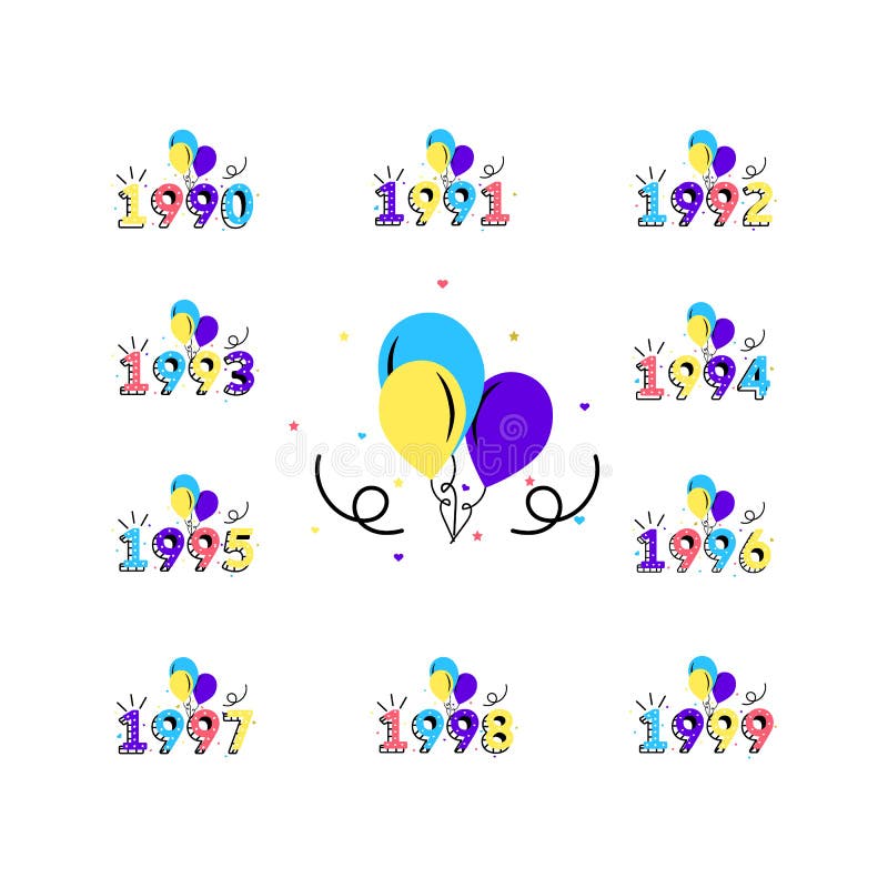Set of Birthday Year Flat Design Stock Vector - Illustration of ...