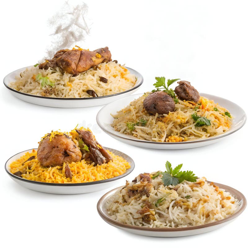 Set of Biryani Plates on White Background Stock Illustration ...