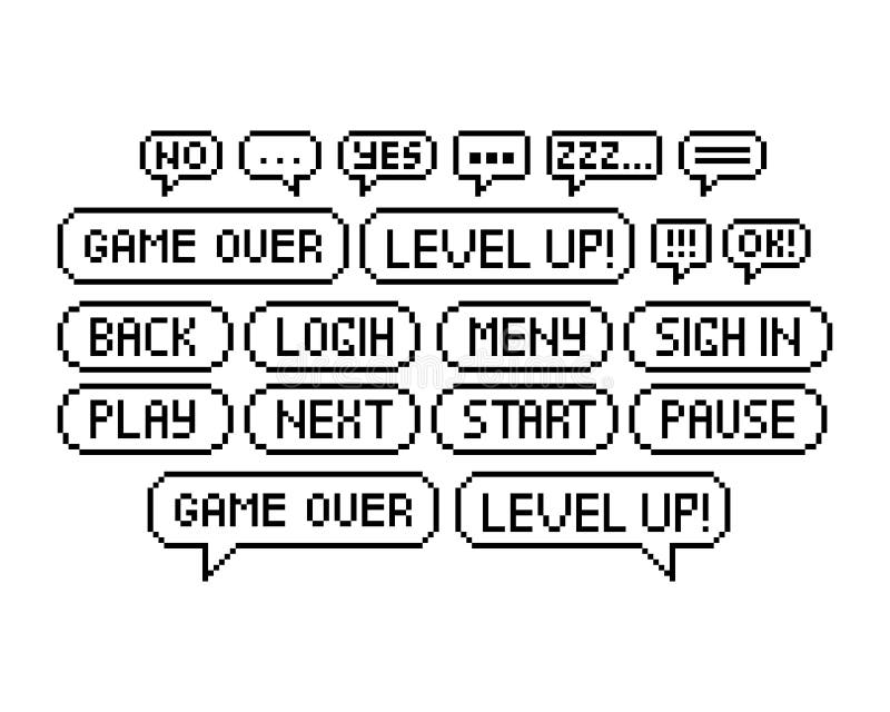 Set of 8-bit Pixel Graphics Icons. Isolated Vector Illustration. Game ...