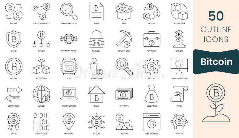 Set of Bitcoin Icons. Thin Outline Icons Pack Stock Vector ...