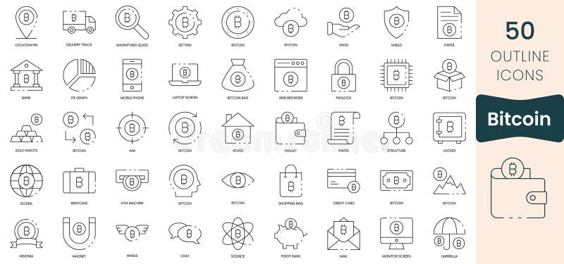 Set of Bitcoin Icons. Thin Outline Icons Pack Stock Vector ...