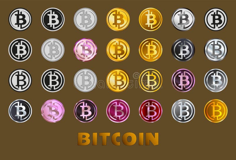 A Set of Bitcoin Logos in Various Metallic Color Palettes. Illustration ...