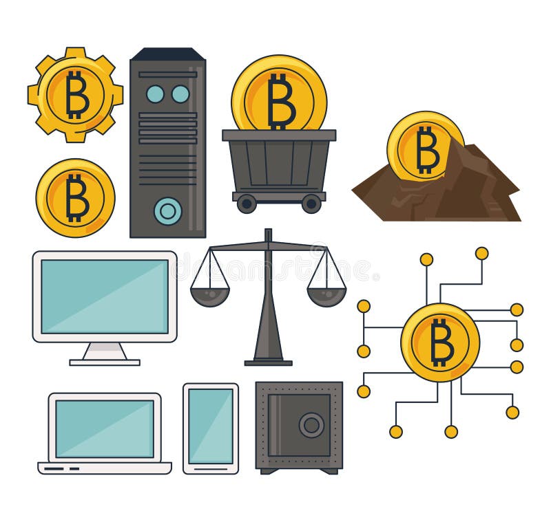 Set bitcoin mining stock vector. Illustration of cryptocurrency - 129366475