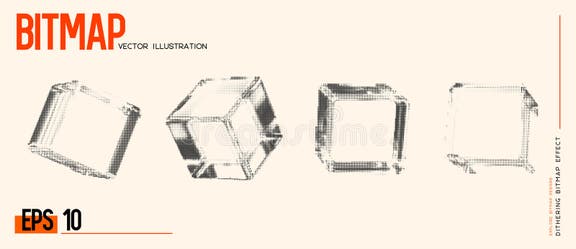 Set of Bitmap Dithering Cubes. Abstract Halftone Effect Geometric 3D Shapes Stock Illustration ...