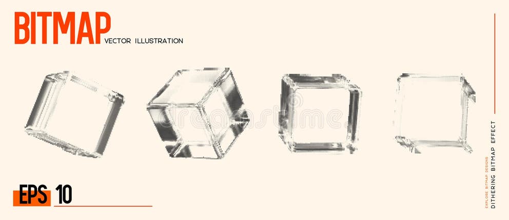 Set of Bitmap Dithering Cubes. Abstract Halftone Effect Geometric 3D Shapes Stock Illustration ...