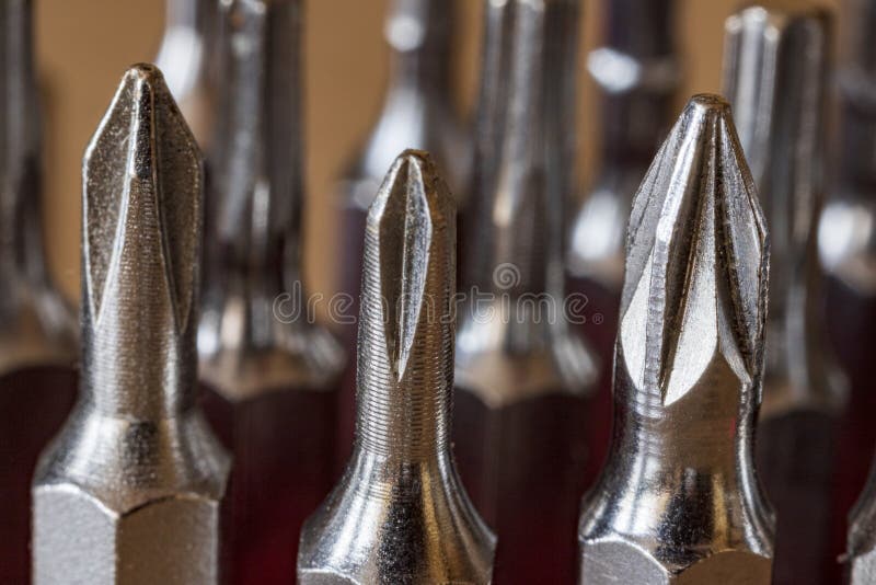 Set of Bits for a Screwdriver. Metal Bits Close Up Stock Photo - Image ...
