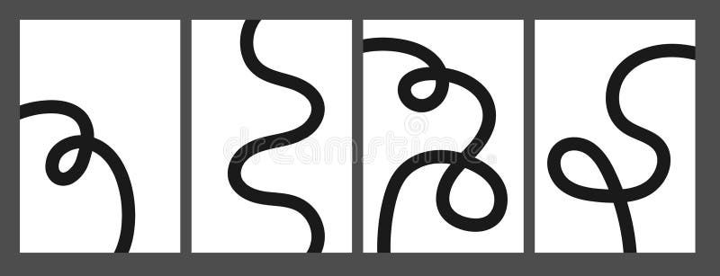Set of Black Abstract Banner with Curvy Line. Background with Scribble ...
