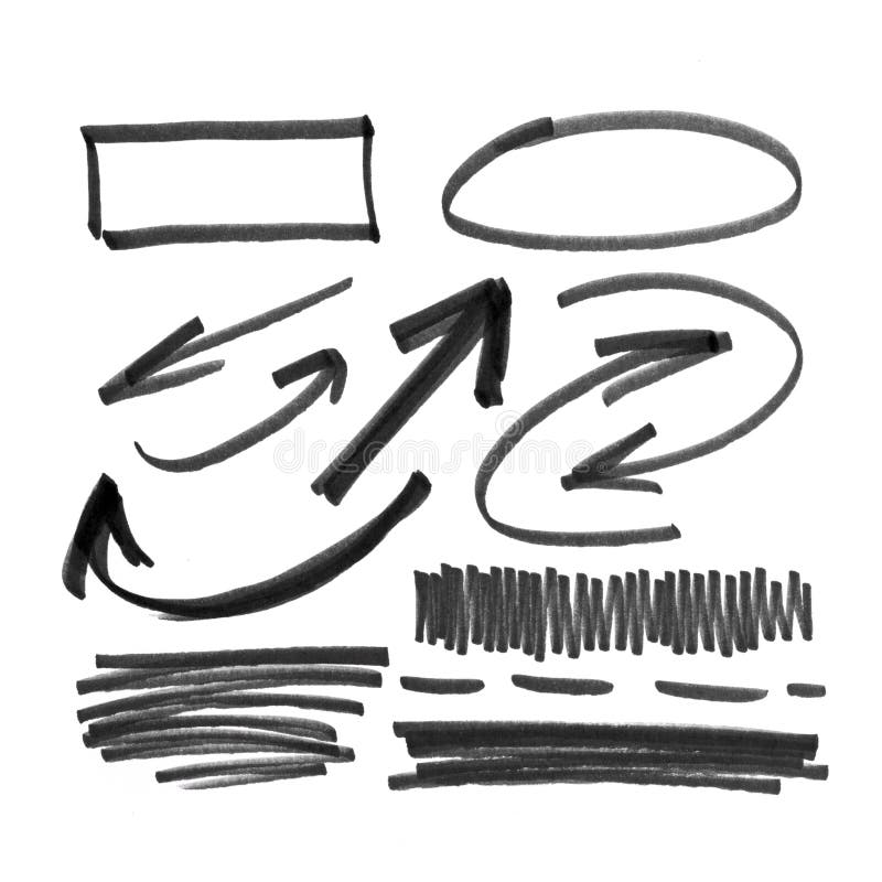 Set of Black Abstract Hand-painted Marker- Image Stock Illustration ...