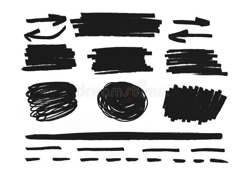 Set of Black Abstract Hand-painted Marker- Image Stock Illustration ...