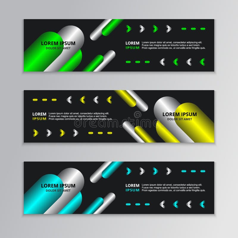 Set of Black Abstract Shape Banner Template with Glowing Neon Modern ...