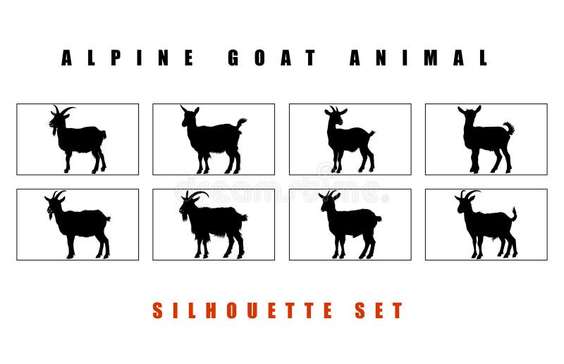 Set of Black Alpine Goat Silhouette, Alpine Ibex Silhouette ...