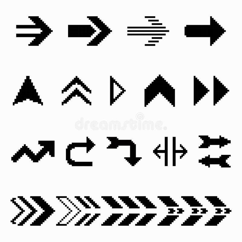 Set of Black Arrow Pixel Art Vector 8 Bit Stock Illustration ...