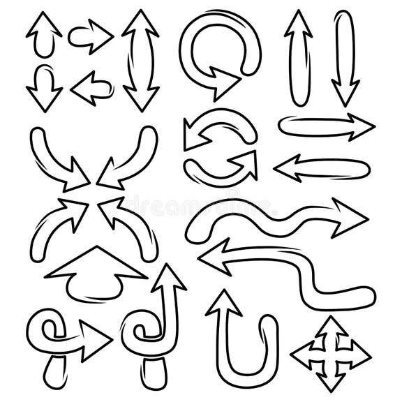 Set Black Arrows in Hand Drawn Style. Closed Loops Vector. Stock Vector ...