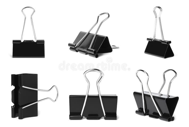 Binder Clips on White Background, Top View. Stationery Item Stock Image ...