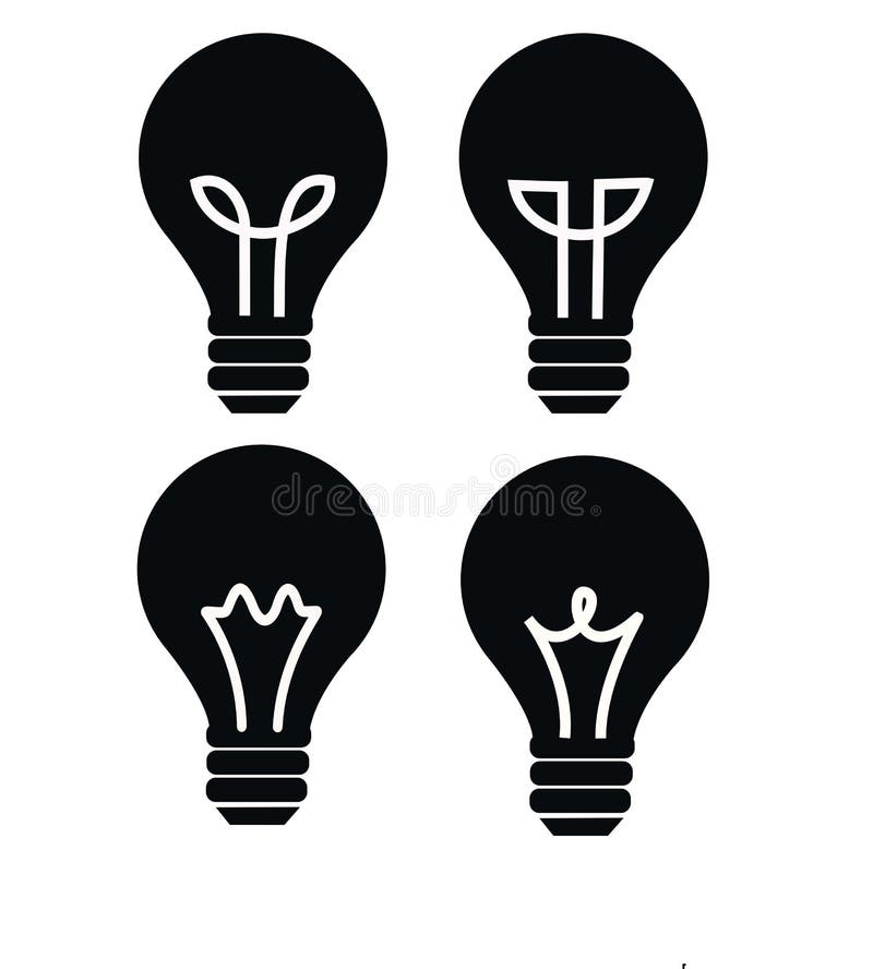 Black Bulb Icon Set Stock Vector Stock Vector - Illustration of energy ...