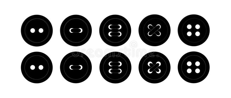 Set of Black Buttons. Buttons with Two and Four Holes. Buttons are Sewn ...