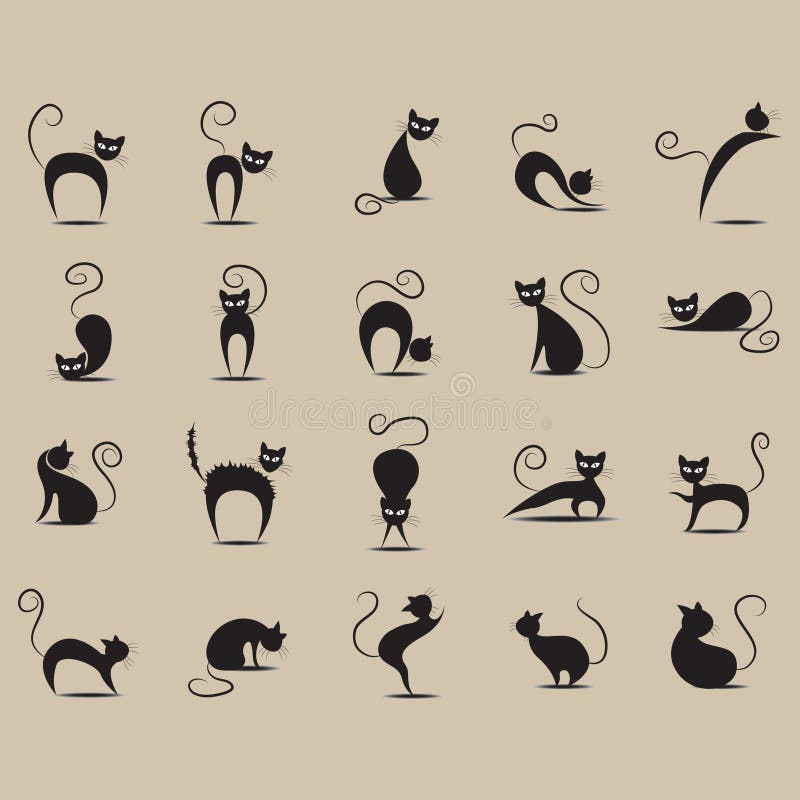 Set of Black Cats. Vector Illustration Decorative Design Stock Vector ...