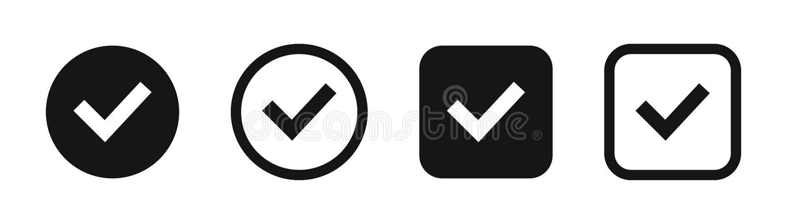 Set of 3D Black Checkmark and X Mark Icon Set. Checkmark Right Symbol ...