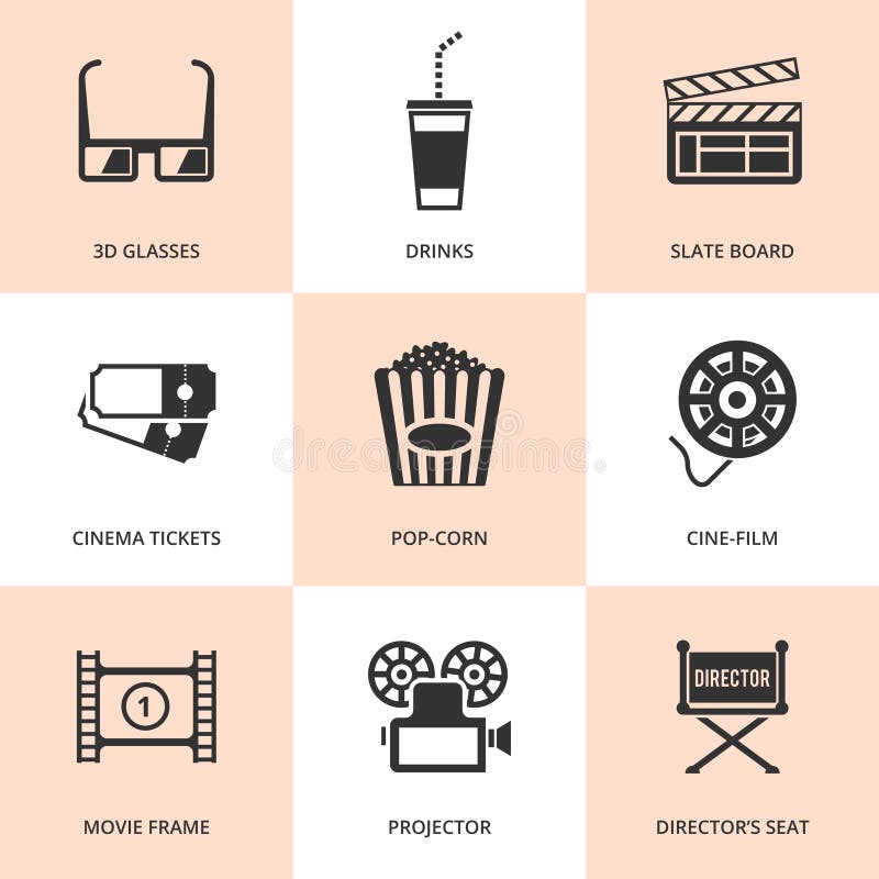 Set of White Cinema Movie Icons. Stock Illustration - Illustration of ...