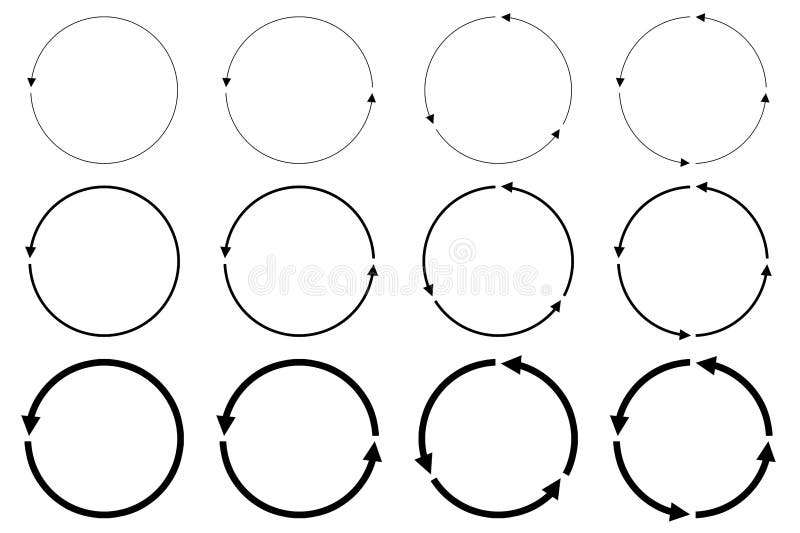 Set of Black Circle Arrows Isolated on White Background Stock ...