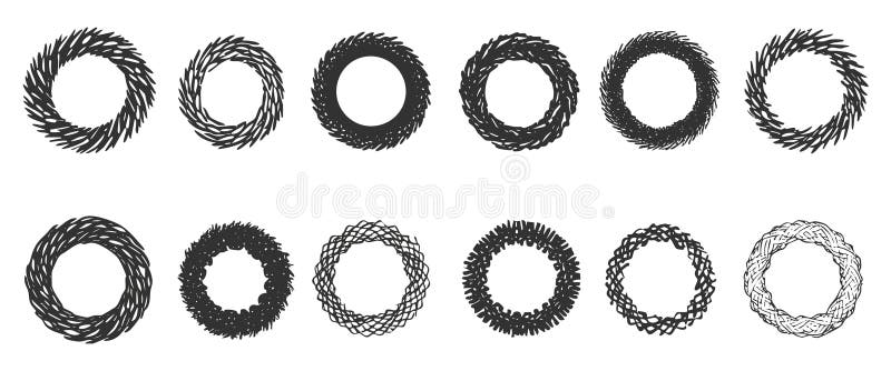 Set of Black Circular Wreath Designs in Various Styles and Patterns ...