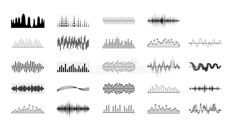 Set Black Collection Abstract Elements Audio Waves Voice Sound Music ...