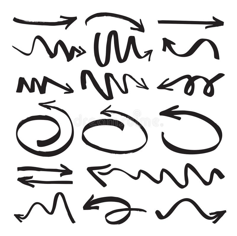 Set of Black Color Drawing Arrows. Vector Illustration. Stock Vector ...