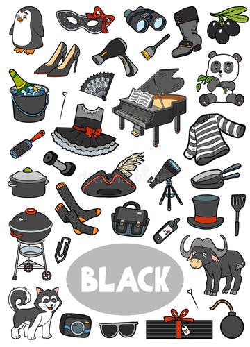 Set of Black Color Objects. Visual Dictionary for Children about the ...