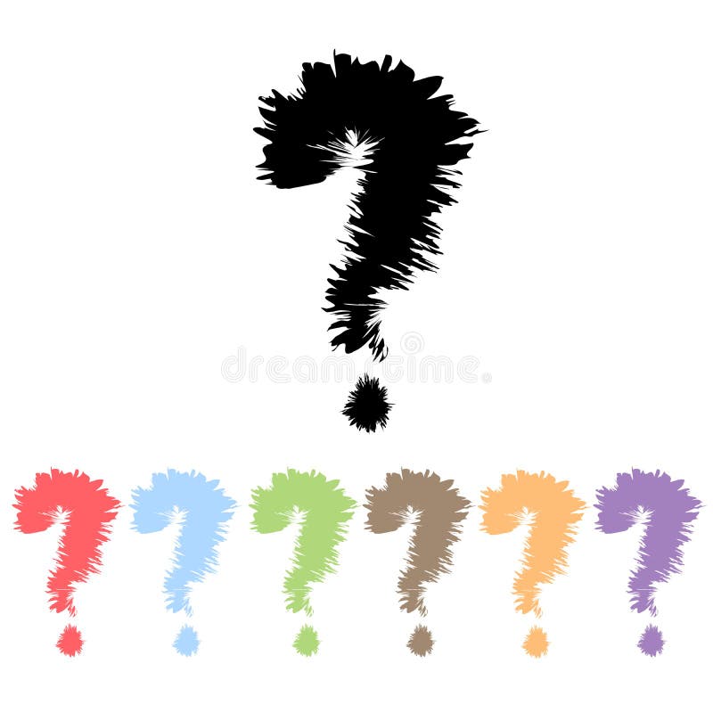 Set of Black and Colour Art Question Mark Sign Icon, Illustration. Flat ...