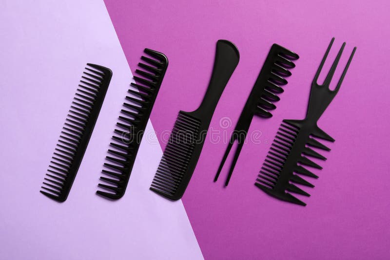 Set of Black Combs on Color Background Stock Image - Image of style ...
