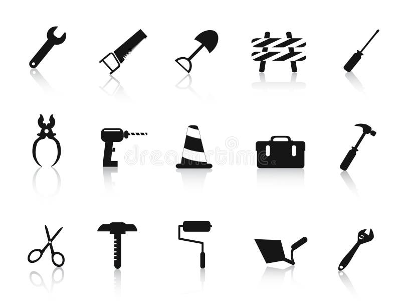 Set of Black Construction Hand Tool Icon Stock Vector - Illustration of ...