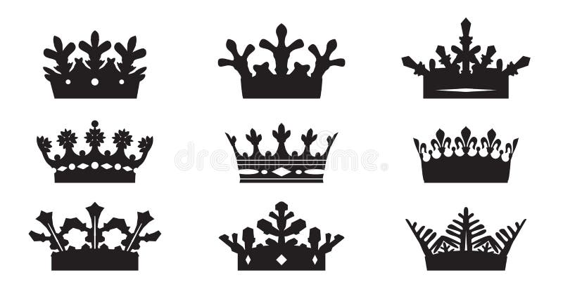 Set Black Crown. Vector Illustration and Icon. Stock Vector ...
