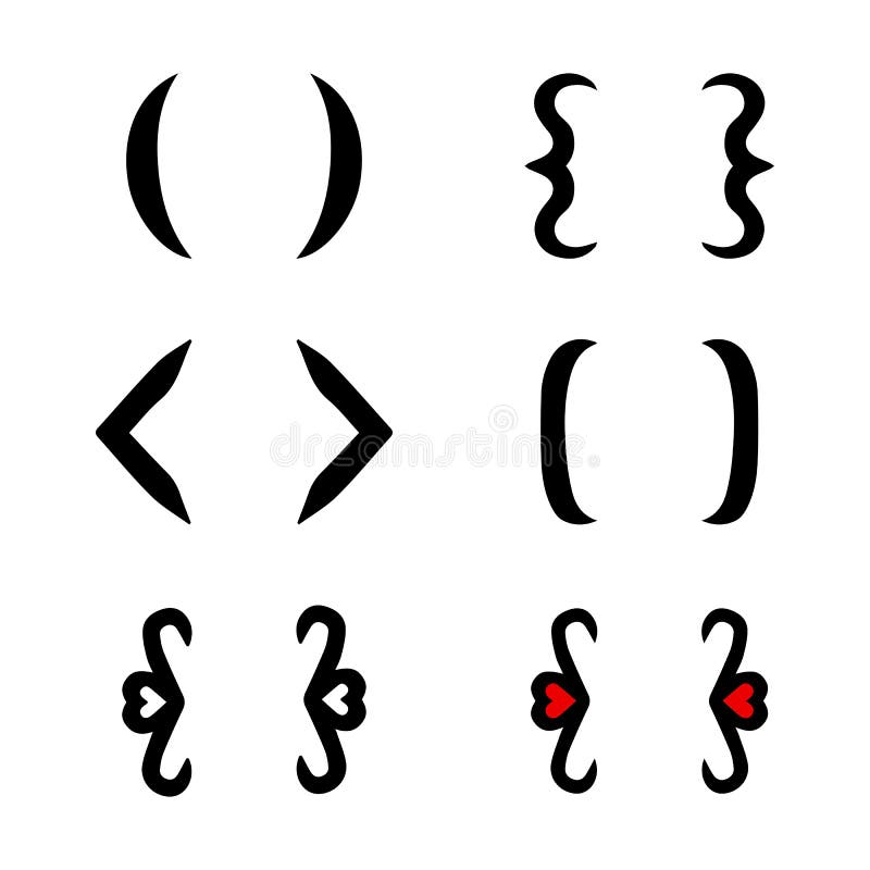 Black Curly Braces Set Vector Illustration Isolated on White Background ...
