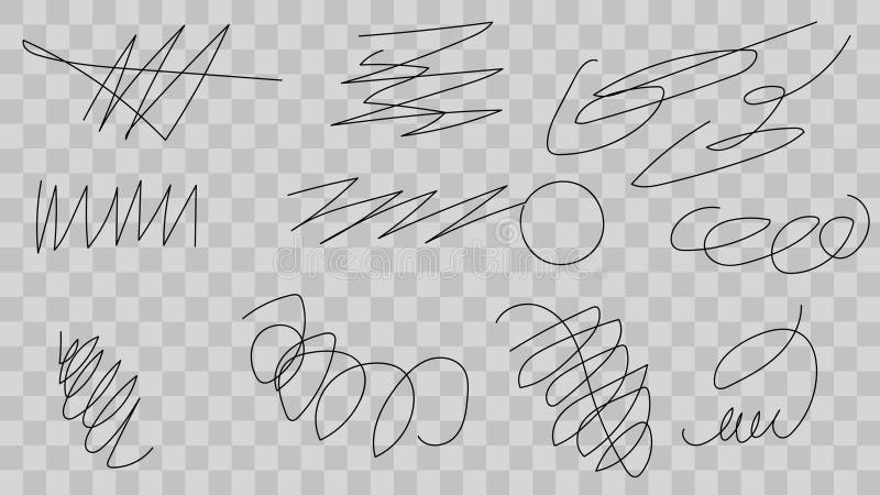 A Set of Black Curved Disjointed Doodle Lines on a Transparent ...