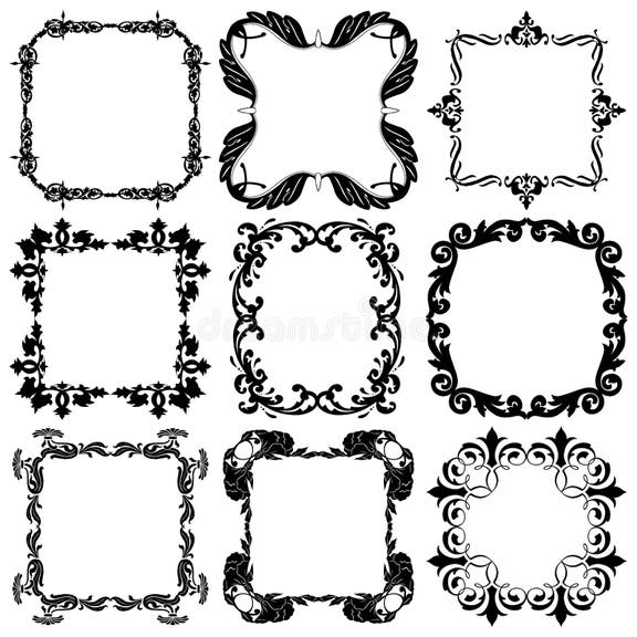 Set of Black Decorative Frames on a White Background. Stock Vector ...