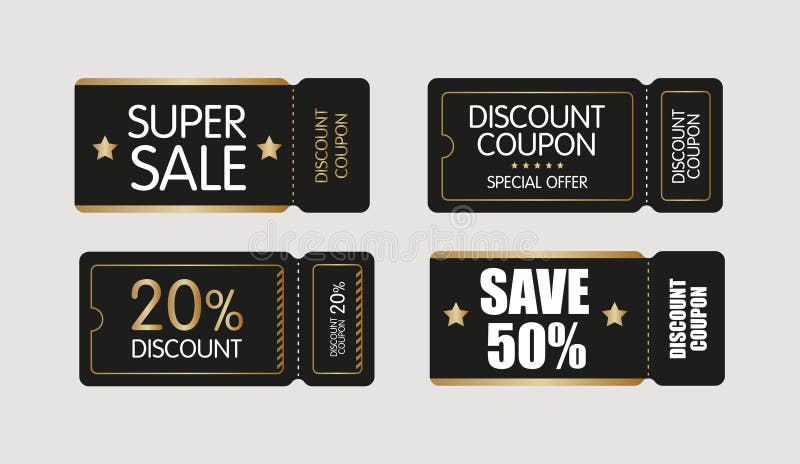 Set of Black Discount Coupons. Super Sale Layout of the Flyer Stock ...