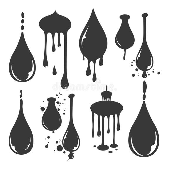 Collection of Dripping Liquid Shapes, Ink Blot, Drop Set Stock Vector ...