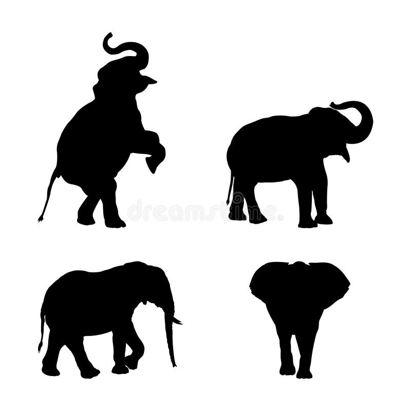 Set of Black Elephant Silhouettes Stock Vector - Illustration of tattoo ...
