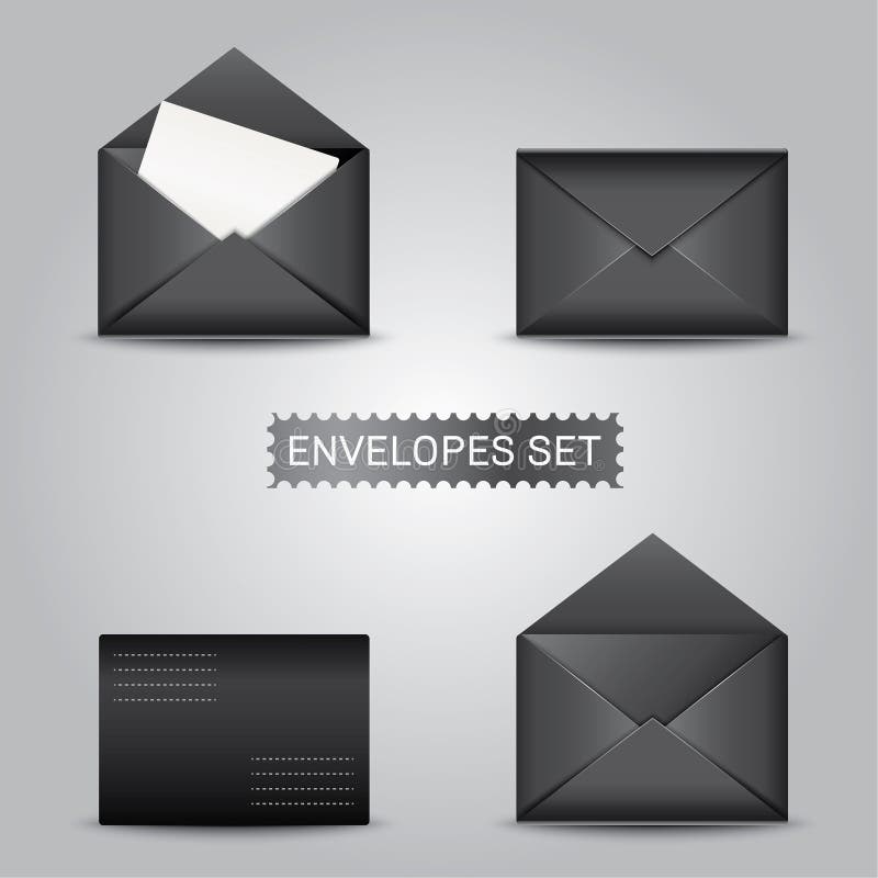 Set Black Envelopes. Open and Closed Envelope Stock Vector ...