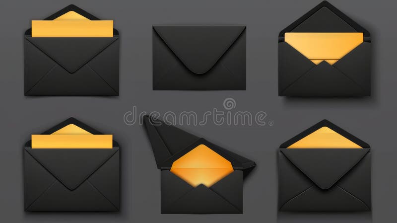 A Set of Black Envelopes Template. Each Envelope is Blank Inside and ...