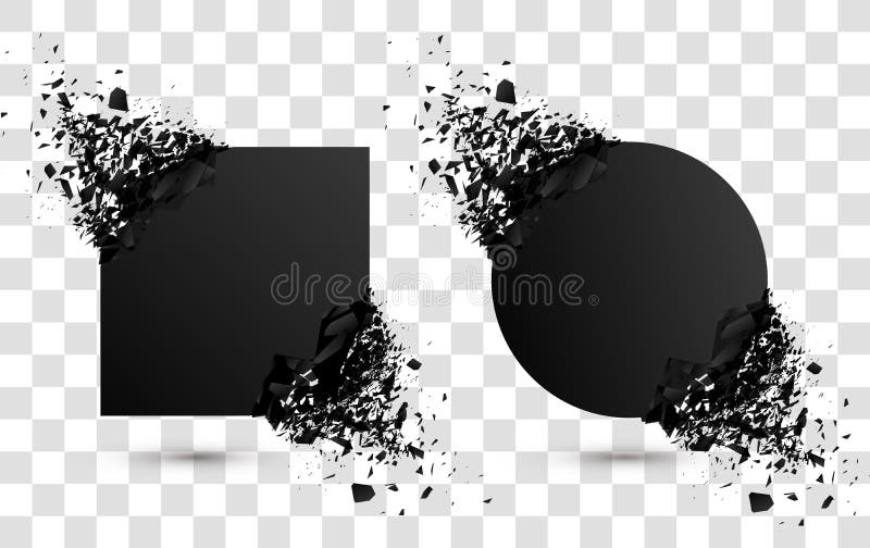 Set of Black Explosion Banners. Square and Circle Destruction Shapes ...