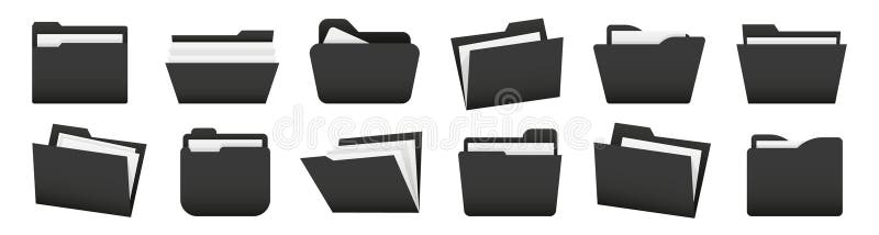 Set of Black File Folder. Office Folder Collection Stock Vector ...